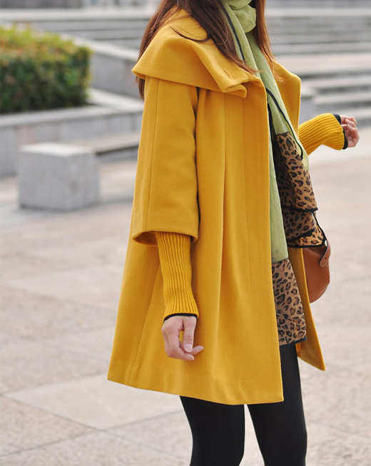 Yellow Cape Wool Coat Winter Woman Cloak Long Dress Coats Woolen Cape ...