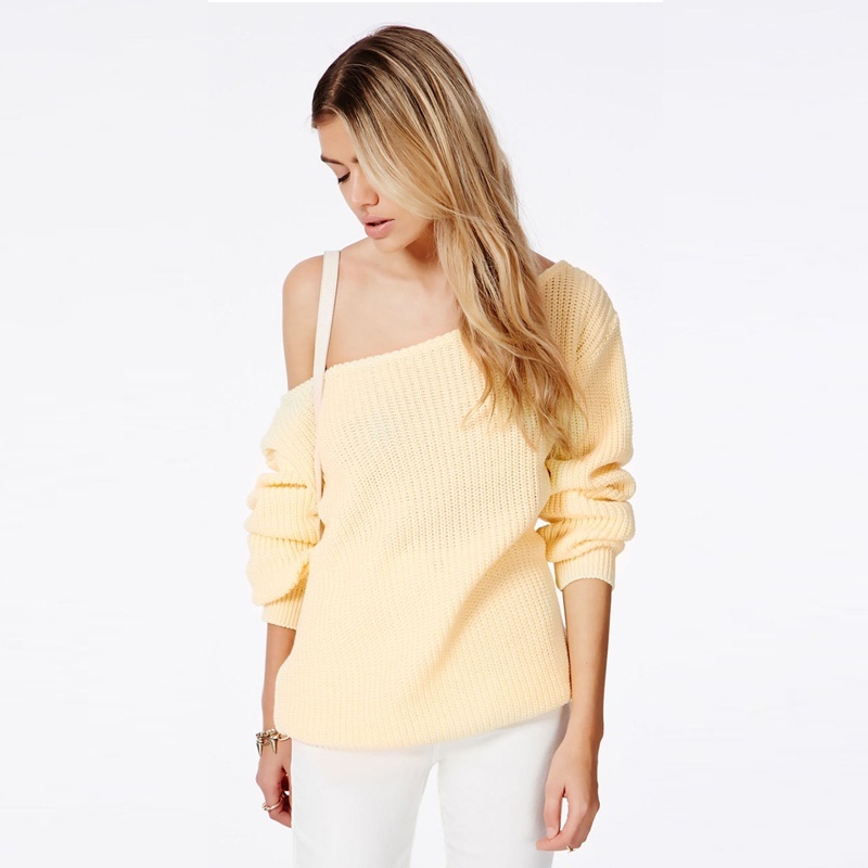 Orange All-match Fashion Loose Sexy Strapless Sweater on Luulla